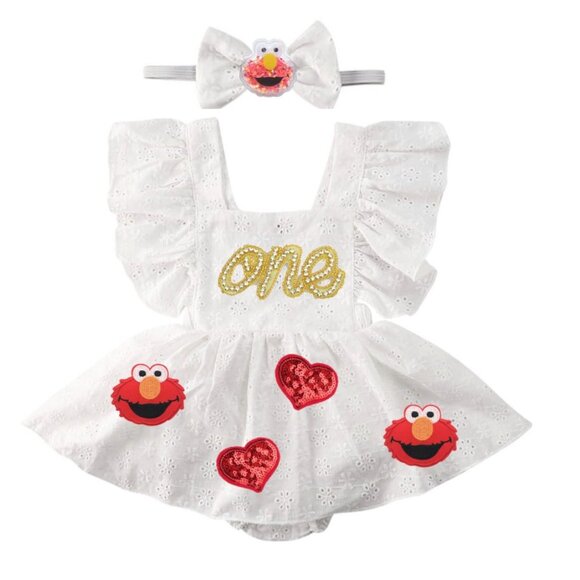 boutique | One Pieces | Elmo Dress First Birthday Romper Dress Clothes ...